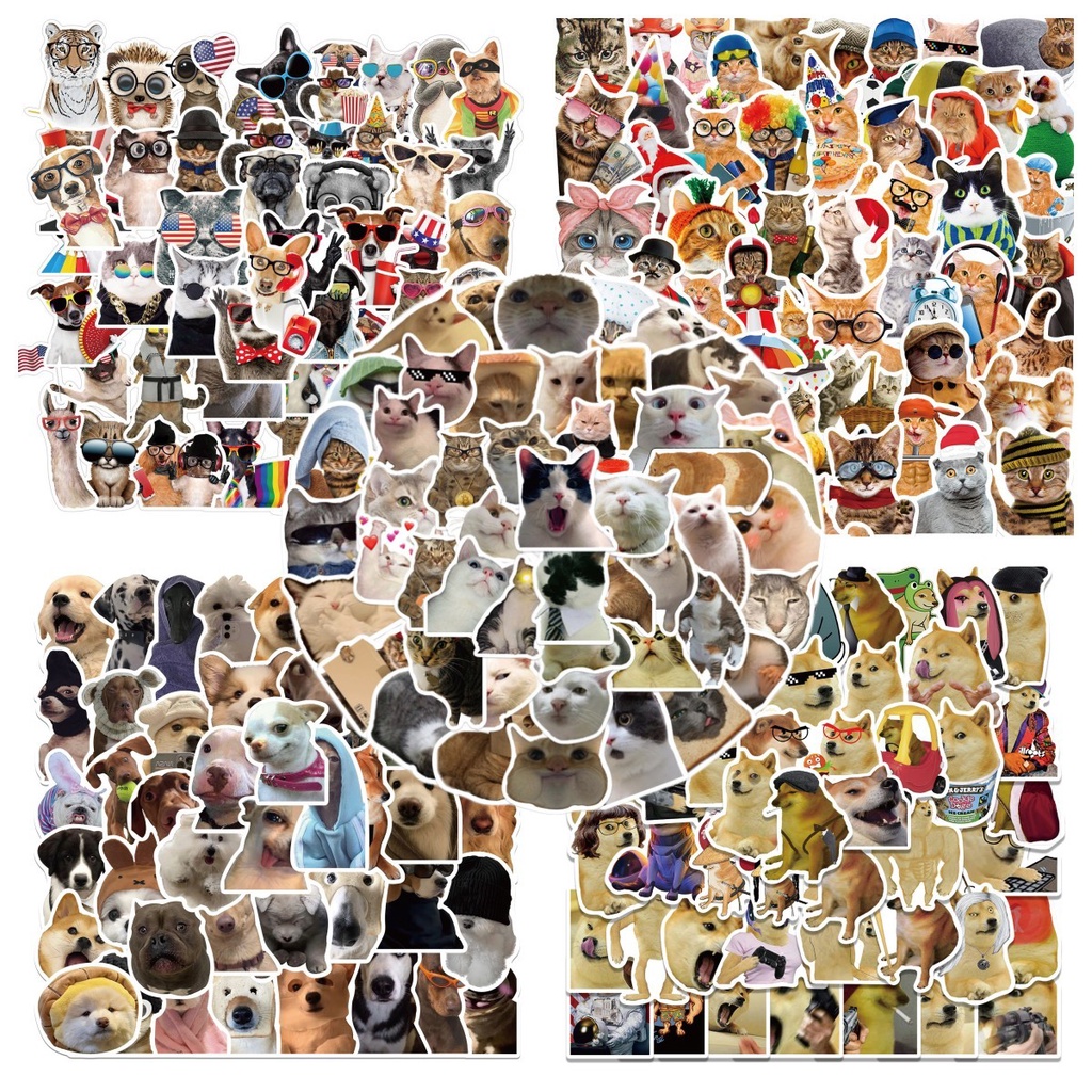 50PCS Cute Cats Dogs Funny Meme Stickers For Laptop Phone Travel ...