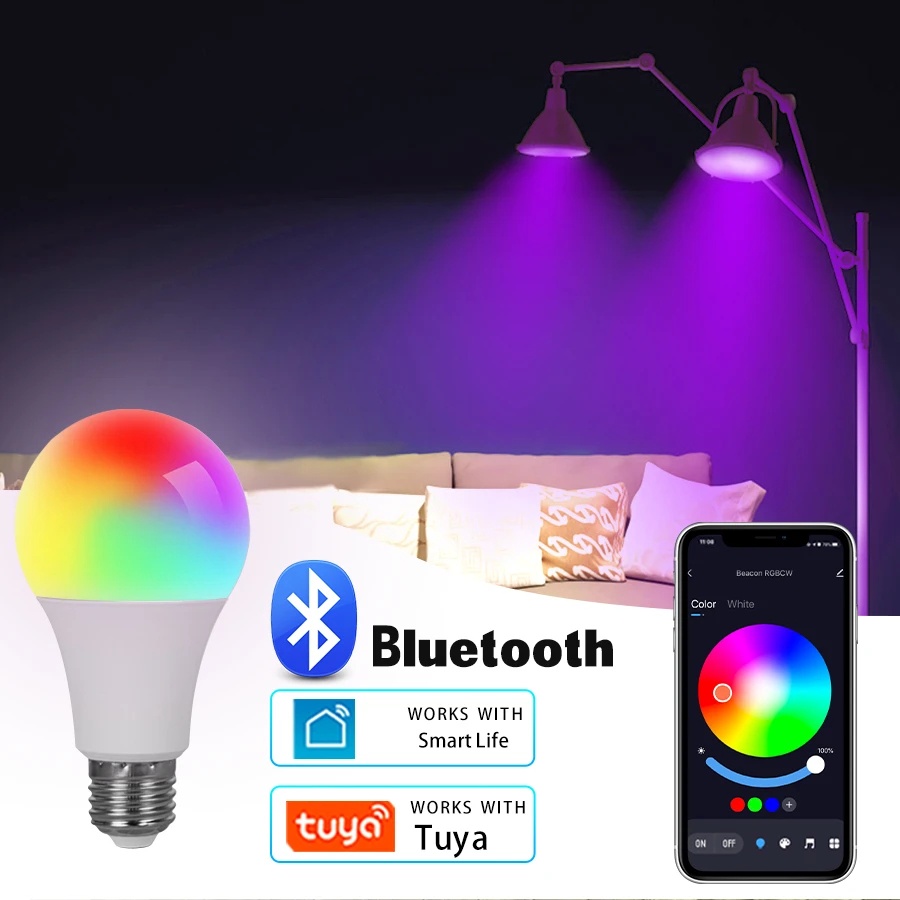 Tuya E27 Smart Dimmable Bulb RGBCW 85-240V LED Light Smart Life App ...