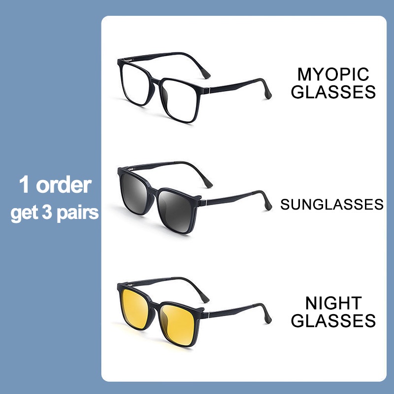 3 IN 1 Magnetic Glasses Driving Sunglasses Night Spectacles Clip Easy ...