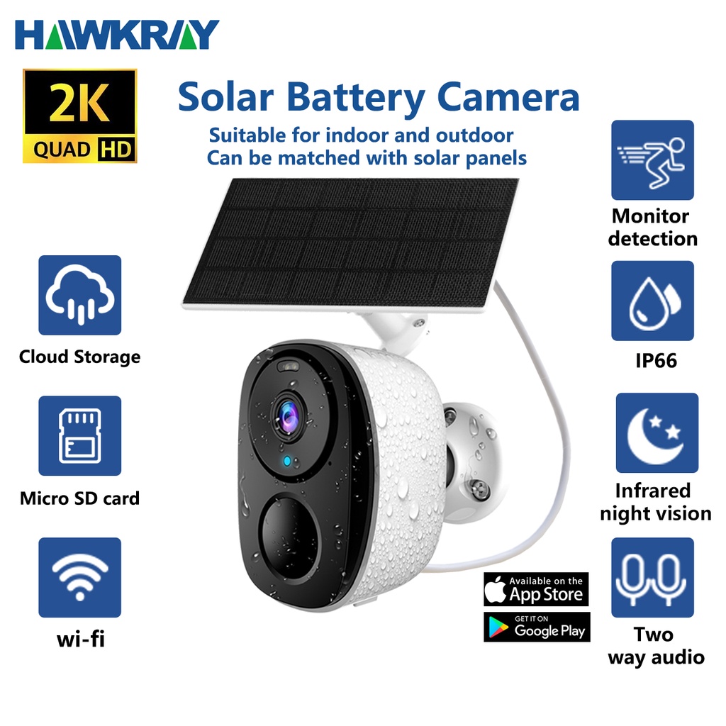 Solar CCTV wireless IP Camera Indoor Outdoor Wifi HD 2K Resolution Home ...