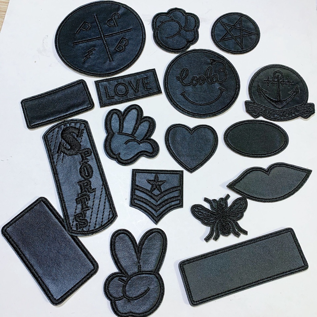 Black Leather Embroidery Applique Stickers Self-Adhesive Patches Sewing ...