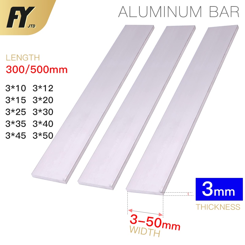 FUYI Aluminium Solid Square Bar 3mm thickness 300mm 500mm length High ...