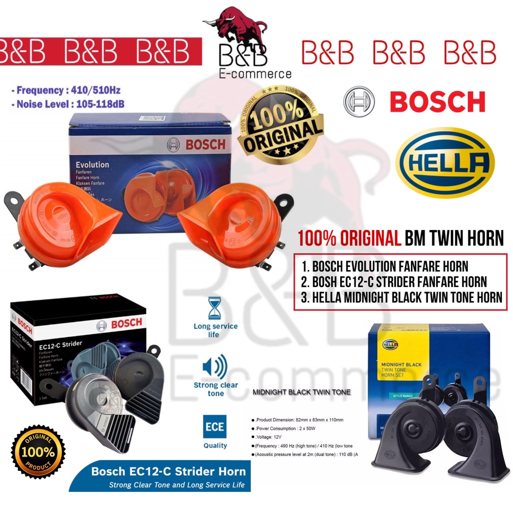 2PC / SET HELLA BOSCH BM HORN KAIER SEGAR CAR MIDNIGHT BLACK TWIN TONE ...