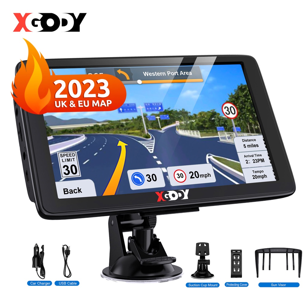 XGODY 2023 Latest Map J727F 7" INCH GPS Navigation For Car 256GB + 8GB ...