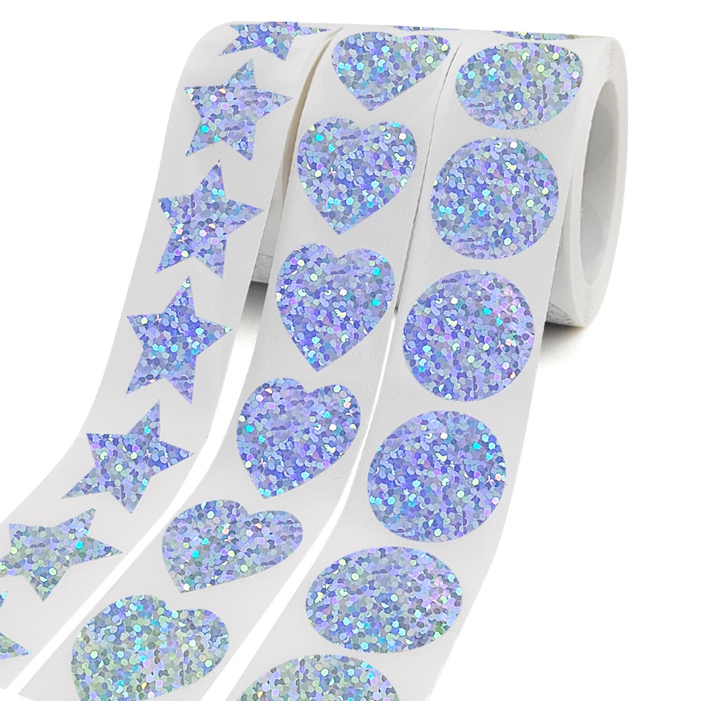 500 Pcs/Roll Flash Laser Stickers Self-Adhesive Circular Love ...