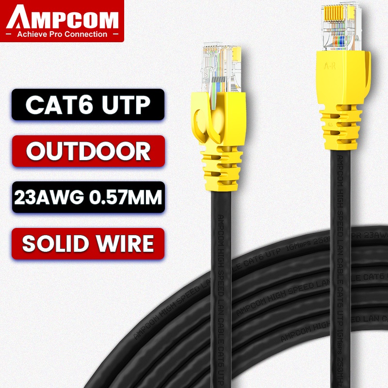 AMPCOM CAT6 Outdoor Ethernet Patch Cable, High-speed UTP 0.57mm Oxygen-free copper network ...