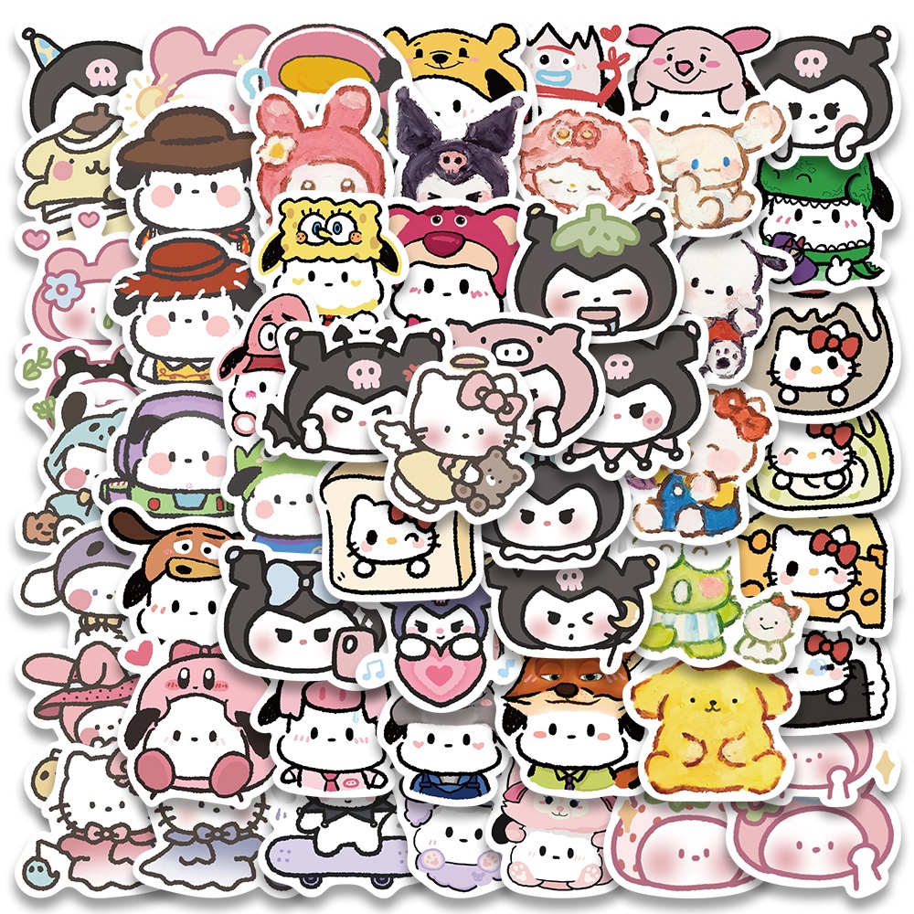 56 Piece Funny Sanrio DIY Creative Home Decal Stickers Kawaii Cartoon ...