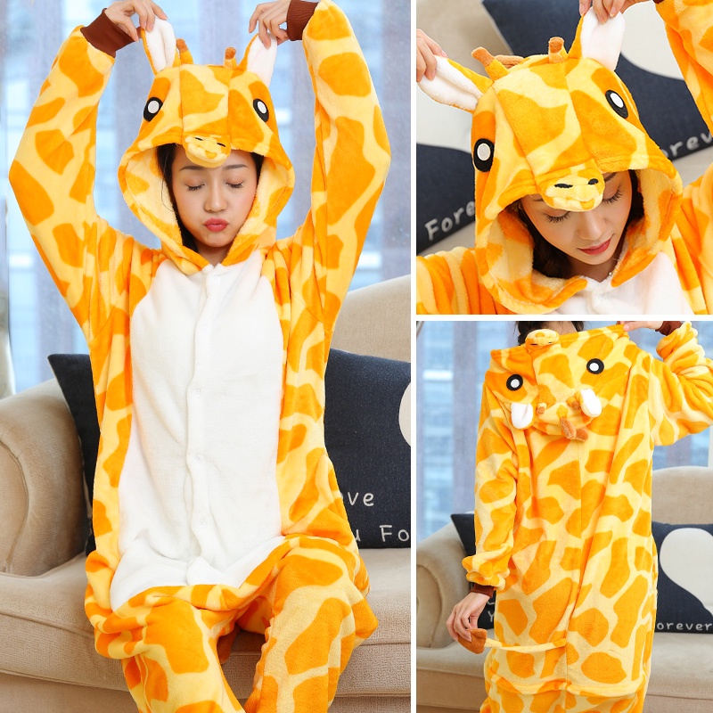 Animal Kigurumi Giraffe Tiger Pikachu Totoro Panda Bear Cartoon Onesies Women Men Flannel ...