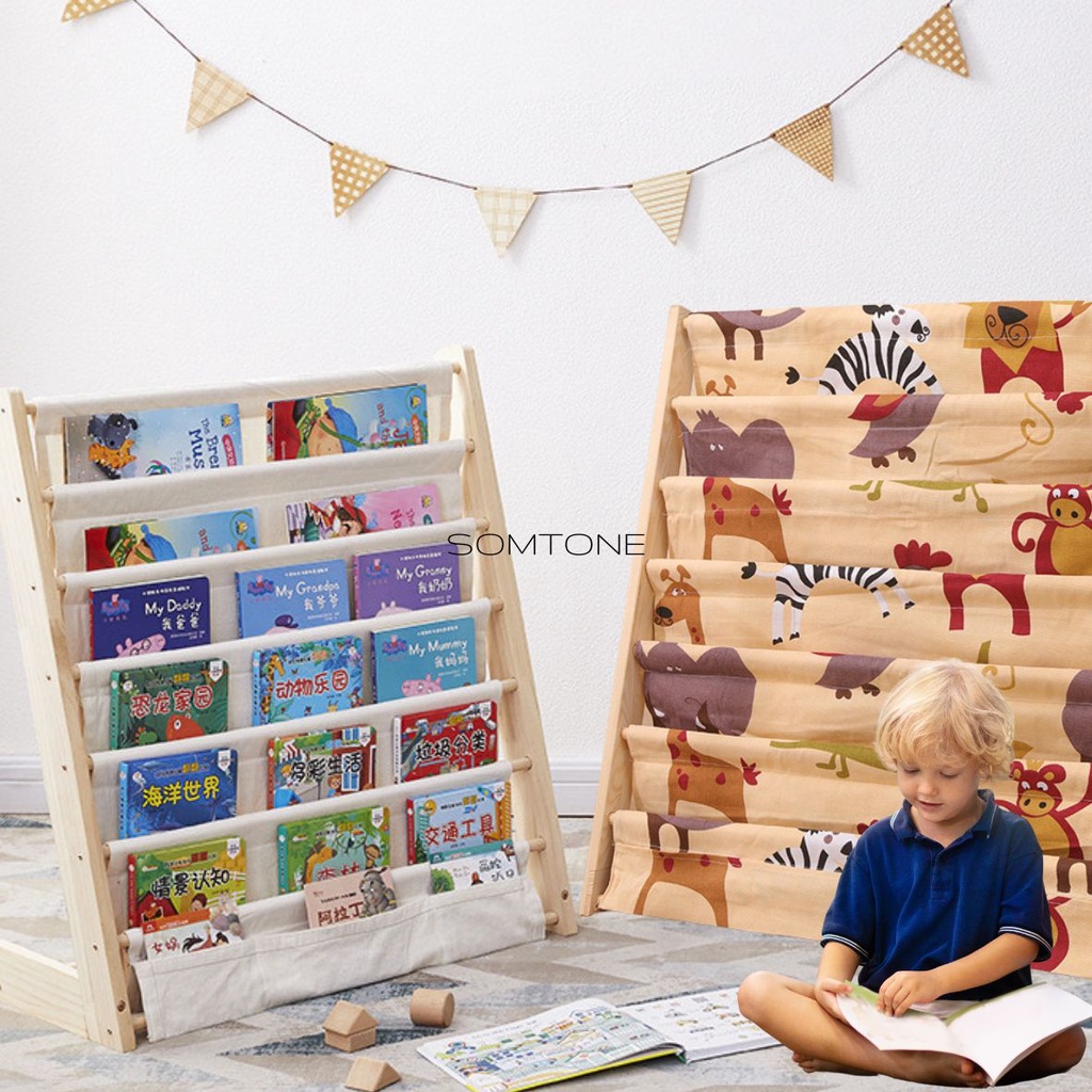 Minimalist Kids Wooden Bookshelf Book Rack Book Floor Pocket Organizer ...