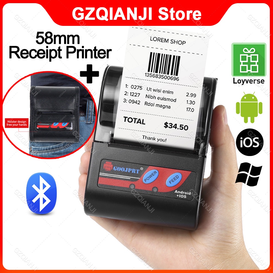 Portable Receipt Bluetooth Printer Thermal Bill Taxi Printer 58mm For Andirod IOS Windows ...