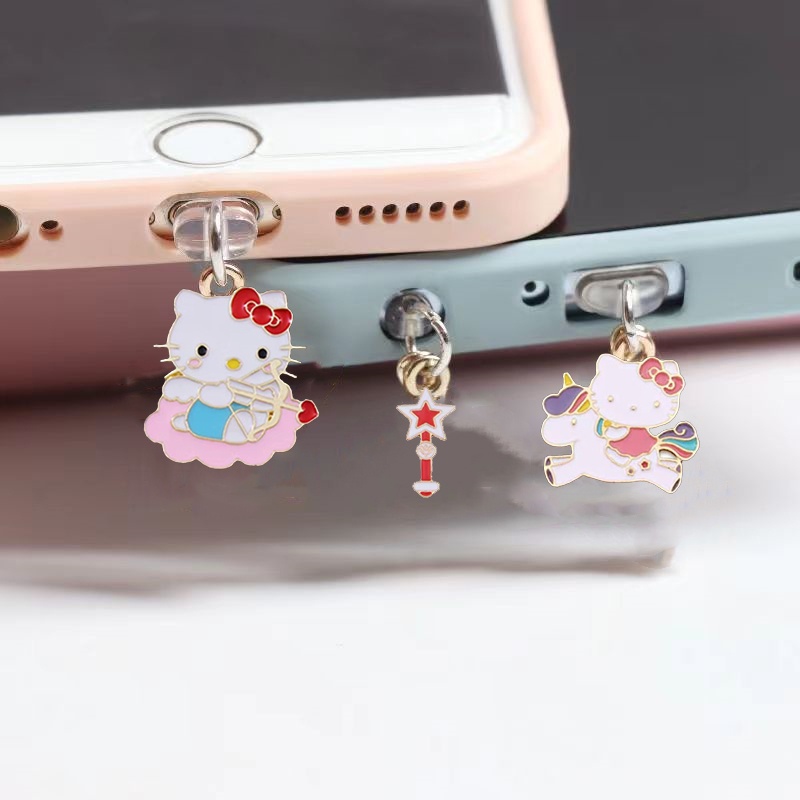 Anime cute sanrio hello kitty mobile phone charm anti dust plug iphone ...