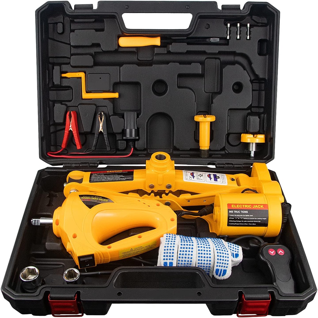 3 Ton Electric Car Jack 12V Automotive Lift with Impact Wrench Scissor ...