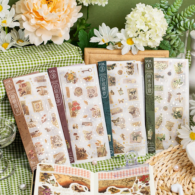 Journamm 8 Sheets/pack Vintage Laser Gold Sticker DIY Scrapbooking ...