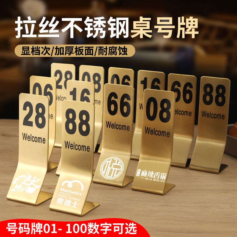 Stainless Steel Table Number Plate Gold Double-Sided Number Table ...