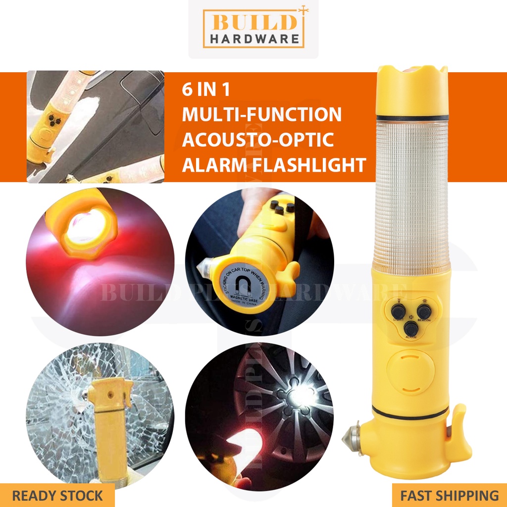 6-in-1 Emergency Multi-Function Flashlight Warning Alarm Light Safety ...