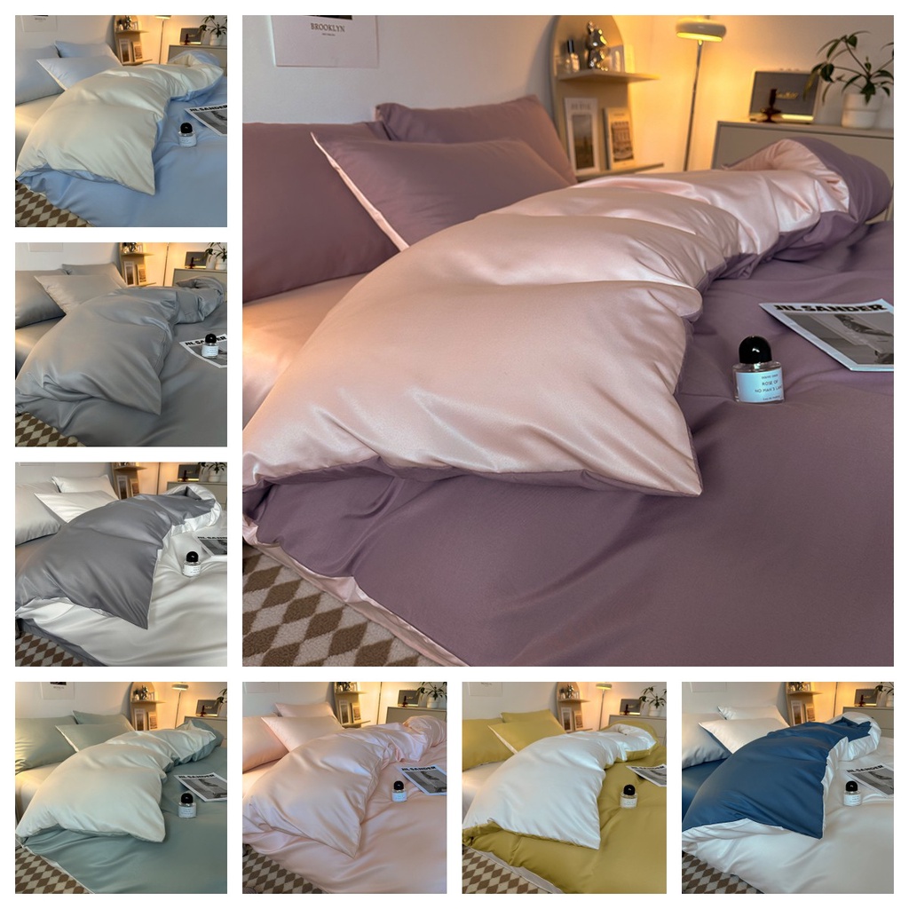 1 PC Luxury Style Washed Ice Silk Pure Color Double Spell Quilt Cover ...