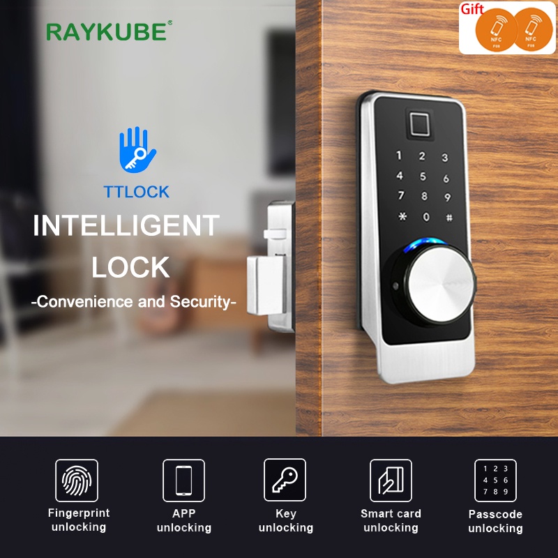 RAYKUBE Smart door rim locks, Bluetooth TTlock App RFID Keypad ...