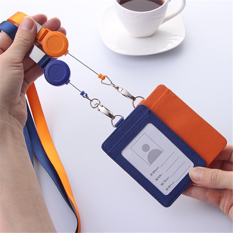 Retractable Lanyard Card Holder PU Badges Set Stationery ID Card Holder ...