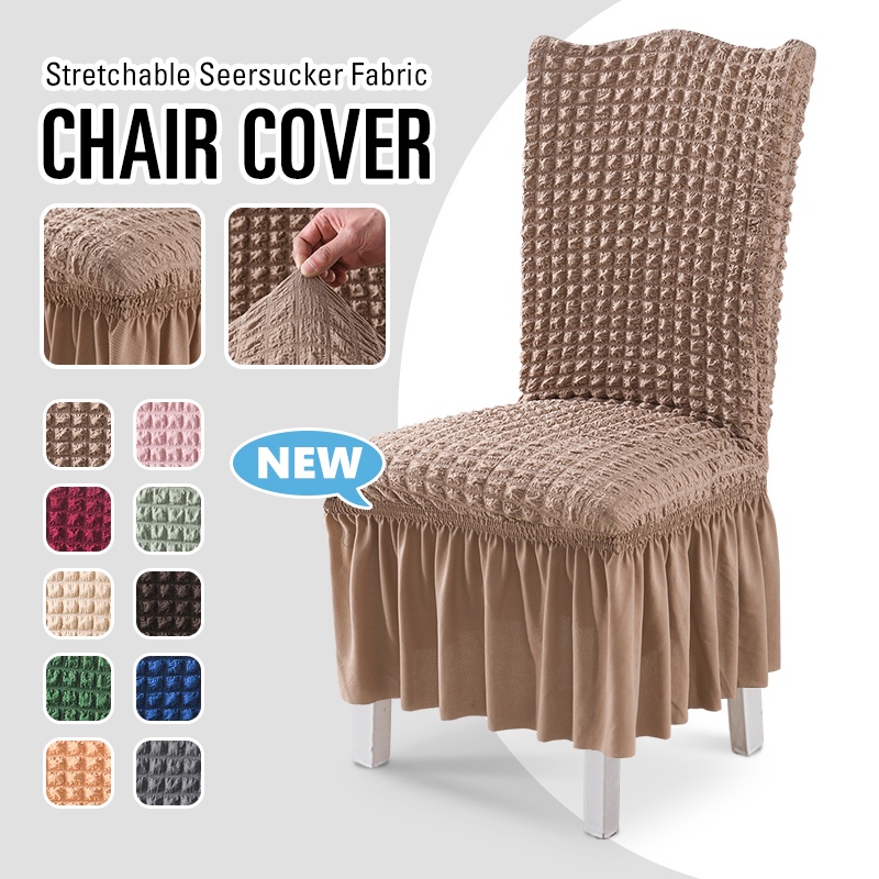 Elastic Dining Chair Cover with Skirt Seersucker Stretchable Chair ...