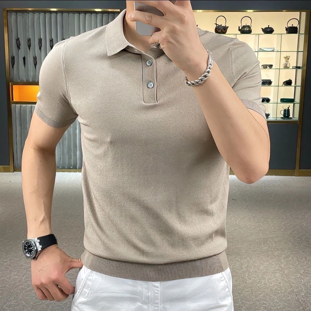 Polo Shirt/Men's New Style Men's Stretch Breathable Light Luxury Solid ...