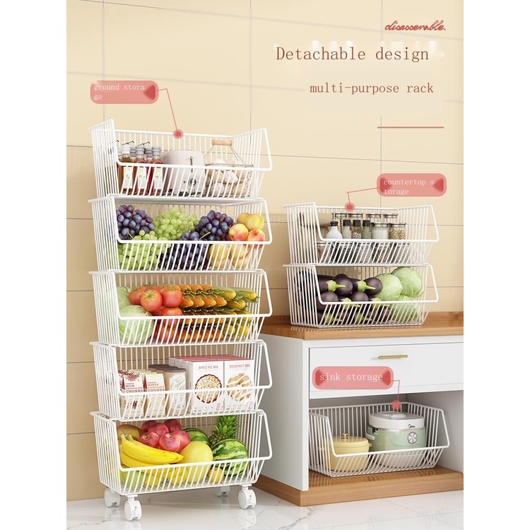 Kitchen rack floor trolley multi-layer snack storage mobile multi ...