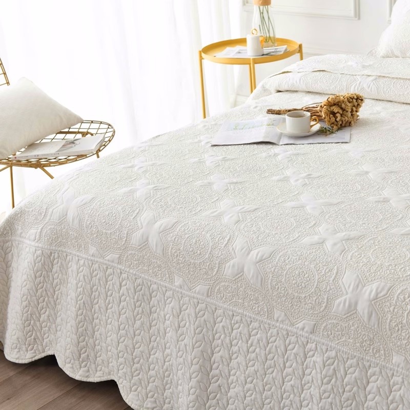 Nordic Embroidered Cotton Quilted Bedspread on the Bed Padded Summer ...