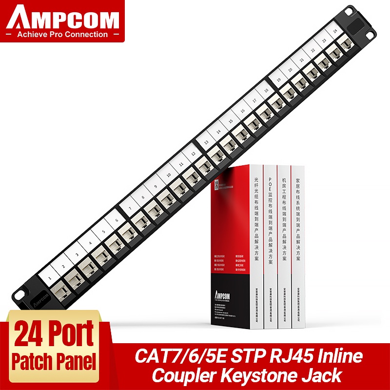 AMPCOM 24 Port Patch Panel, CAT7 RJ45 Coupler Shielded Thru Coupler ...