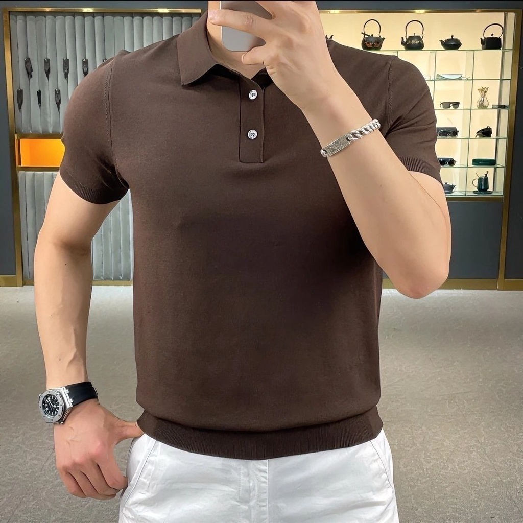 Polo Shirt/Men's New Style Men's Stretch Breathable Light Luxury Solid ...
