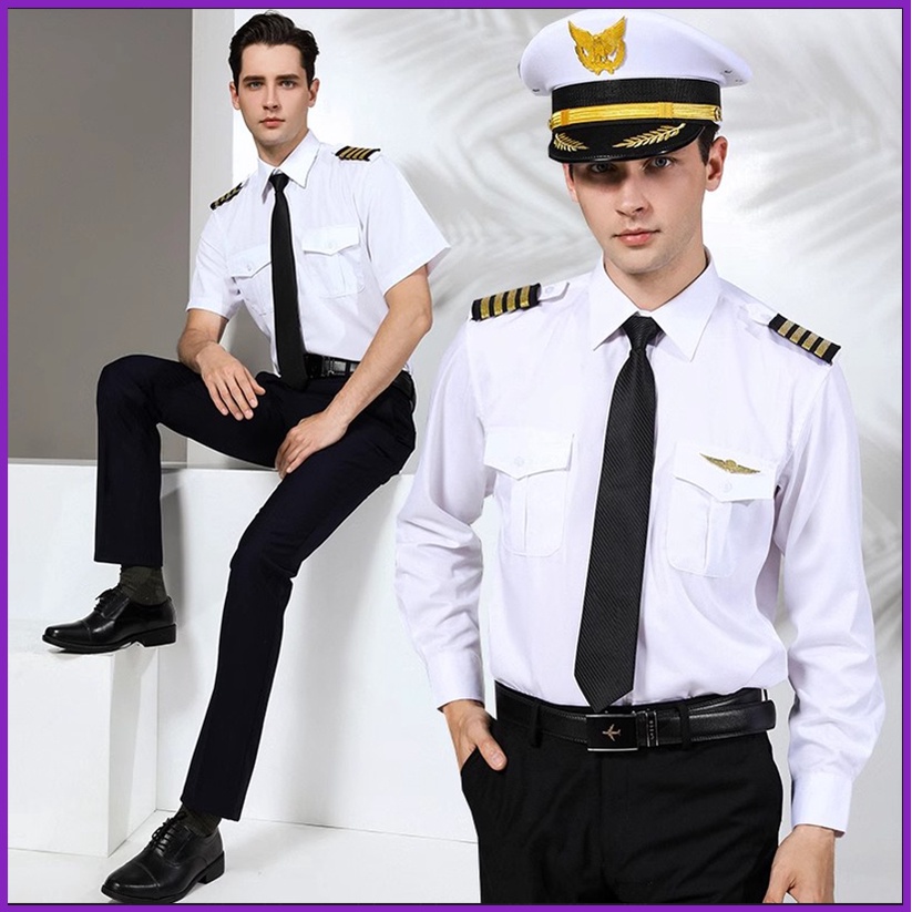 Men Air Men's Air White Shirt Uniform, Air Pilot Shirt, Captain Crew ...