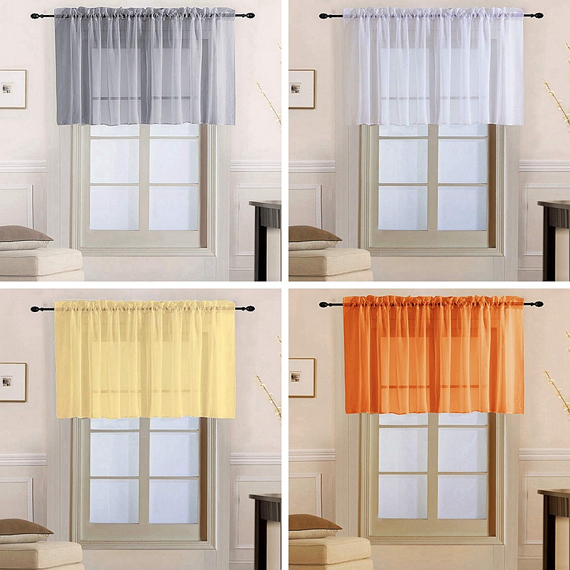 Short Sheer Voile Curtains Tier Translucent Panels Rod Pocket Solid ...