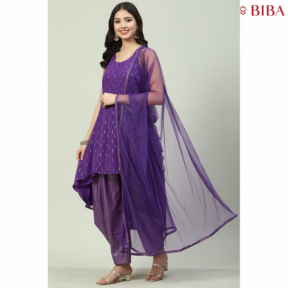 BIBA Ethnic Indian Wear Women's Purple Art Silk Asymmetric Sleeveless ...
