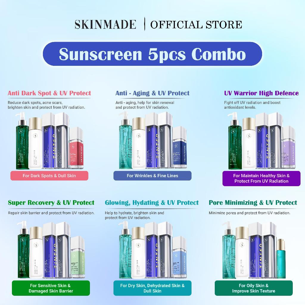 SKINMADE Combo Set - Sunscreen SPF50 + Face + Moisturiser + Cleanser (5 ...