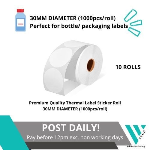 Thermal Paper Label Sticker Roll 30MM Diameter Blank Label 1000Pcs/Roll ...