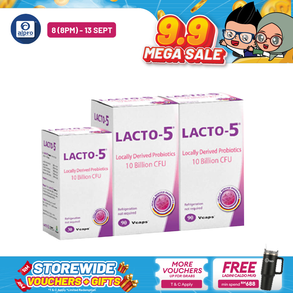 Lacto-5 Probiotics For Digestion System (500mg x 90s x 2) [Free 30s ...