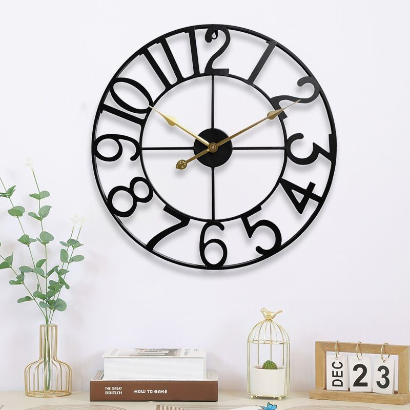 Numbers Black Gold Metal Wall Clock 60cm Jam Dinding Besi Nombor Besar ...