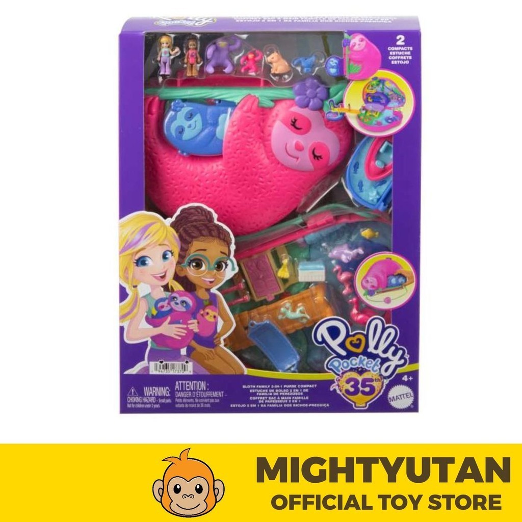 Polly Pocket Dolls And Playset, Travel Toys, Sloth Family 2-in-1 Purse ...