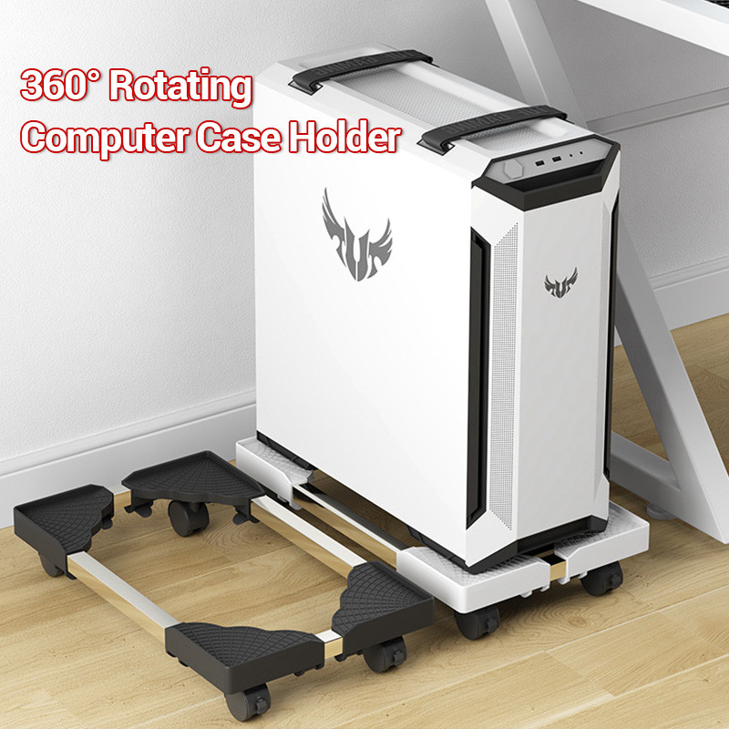 360 Rotating Computer Case Holder Adjustable CPU Stand PC Base Trolley ...