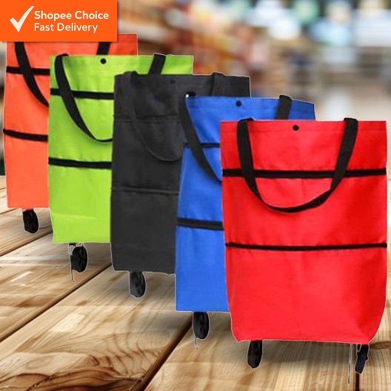Foldable Grocery Shopping Trolley with Wheels | Heavy-Duty Nylon ...