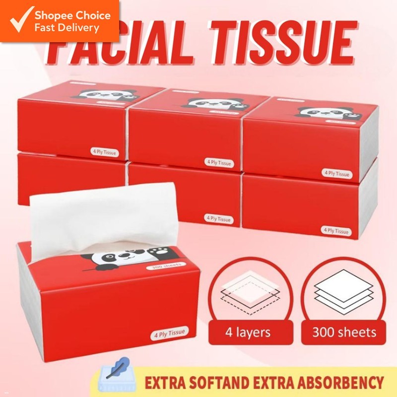 Red Panda Facial Tissue | 10 Pck x 300 Sheets Premium Tissue | 3000 ...