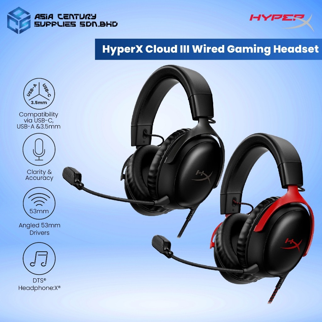 HyperX Cloud III Wired Gaming Headset Red Black , Noise-Cancelling ...