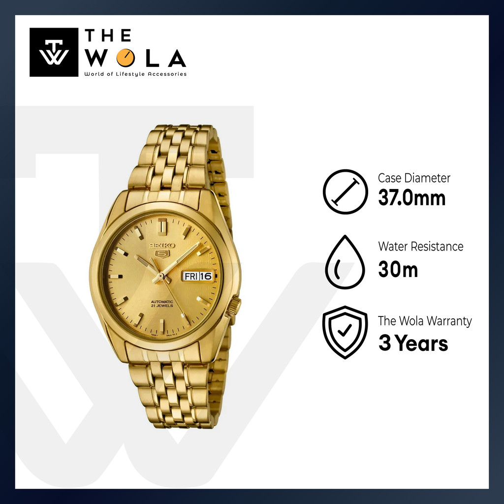 Seiko 5 Men's Automatic Watch SNK366K1 Gold Stainless Steel Strap ...