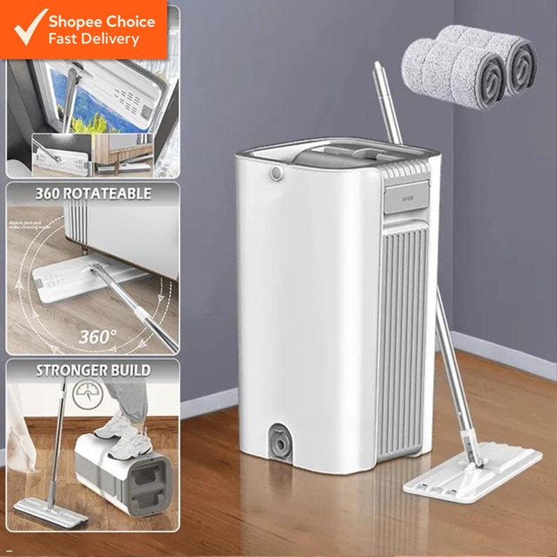 2-in-1 Luxury Slim Mop with Bucket - Self-Wash & Squeeze Dry System ...