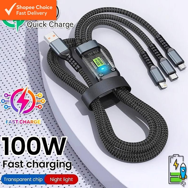 3-in-1 Transparent Fast Charging Cable 100W | Fast Charging | Nylon ...