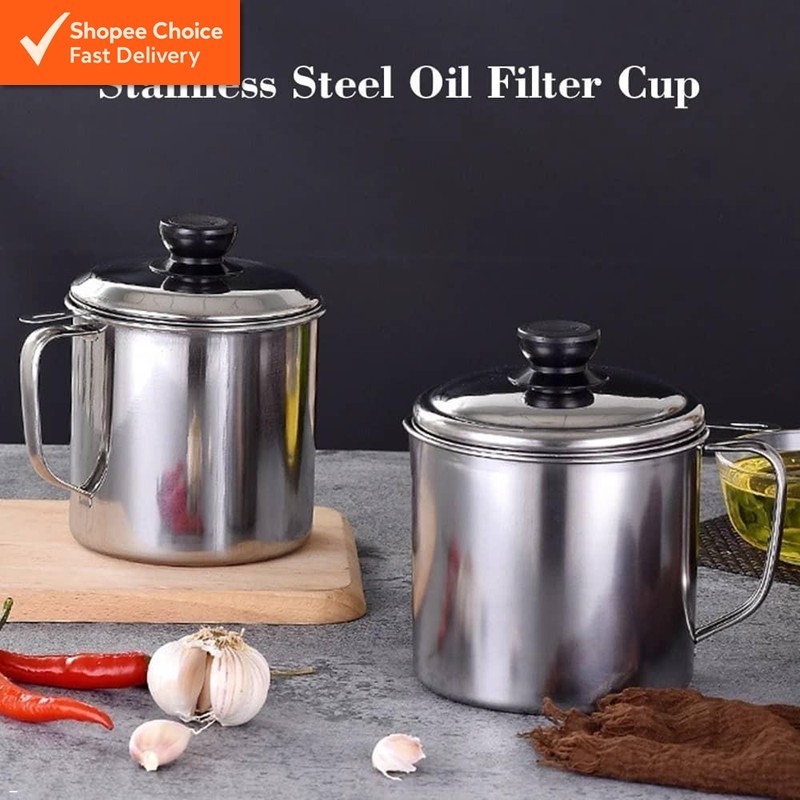 [Shopee Choice] Stainless Oil Filter Pot Lard Strainer Container Jug ...
