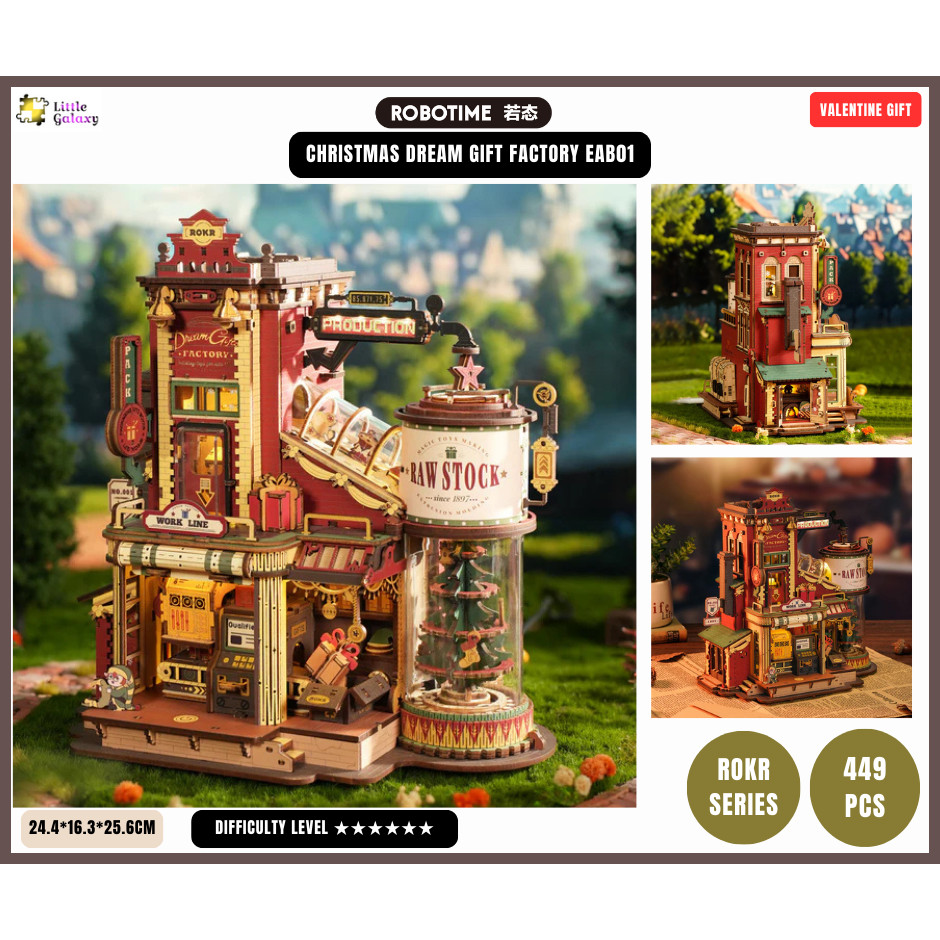 Robotime ROKR Christmas Dream Factory Wooden Music Box EAB01, 449PCS ...
