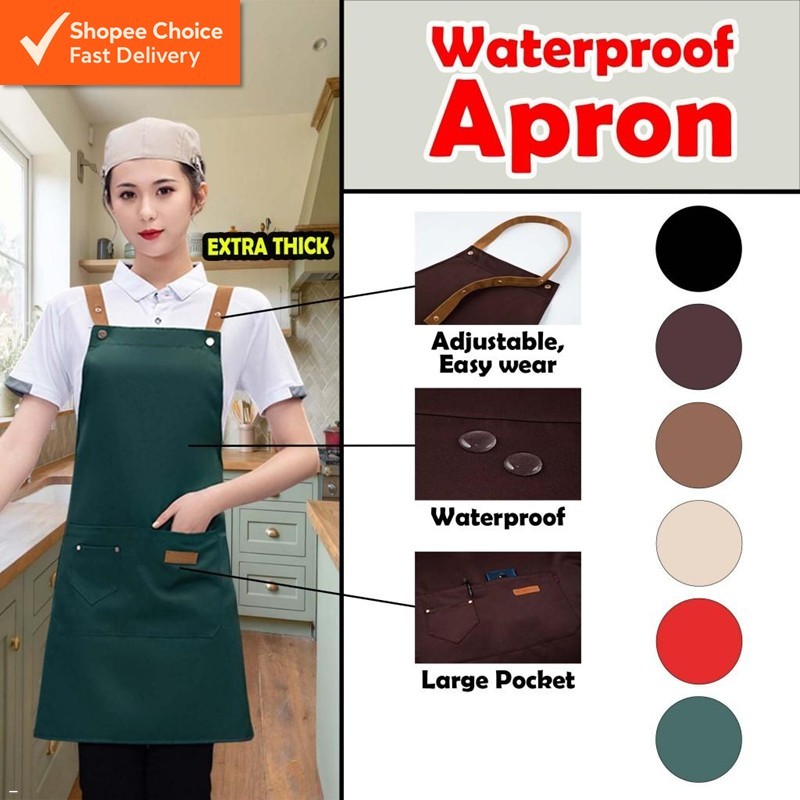 Waterproof & Oilproof Hang Neck Kitchen Apron with Front Pocket ...