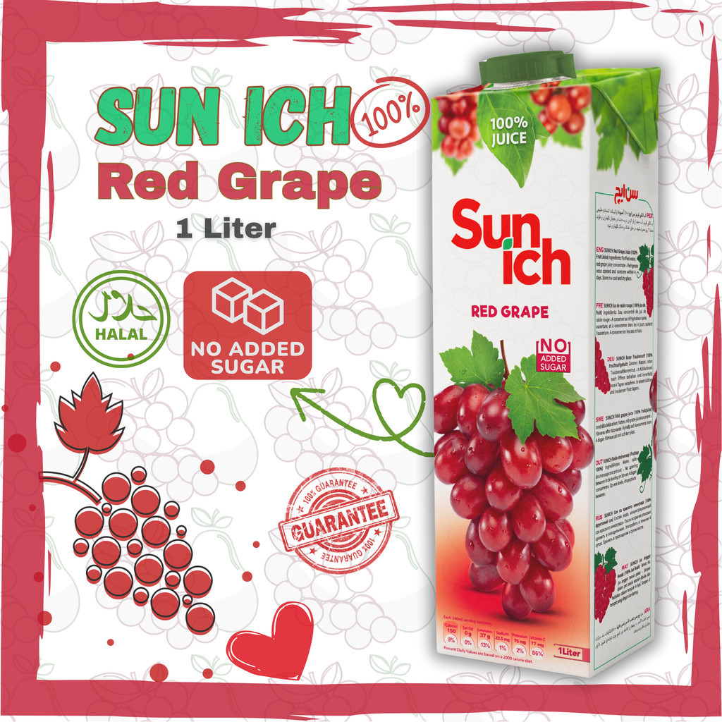 100% RED GRAPE NATURAL FRUIT JUICE SUNICH - NO ADDED SUGAR JUS - HIGH ...