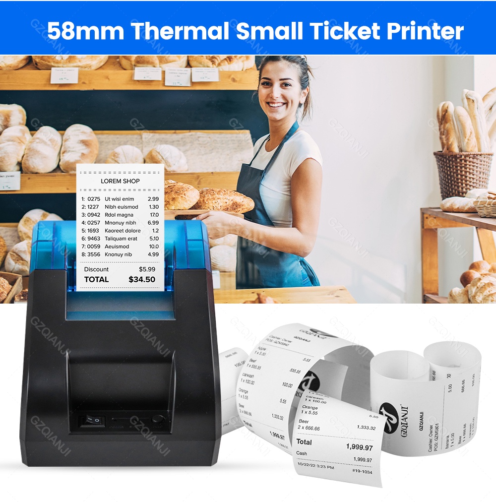 58mm Bluetooth USB Thermal Printer Receipt Printer QR Code Barcode ...