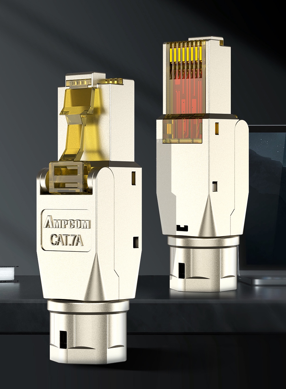 AMPCOM Toolless RJ45 Connector, CAT8/CAT7/CAT6A Tool Free Reusable Termination Plugs Shielded ...