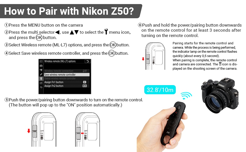 JJC Nikon Bluetooth Remote Control Wireless Shutter Release for ZR Z50 ...